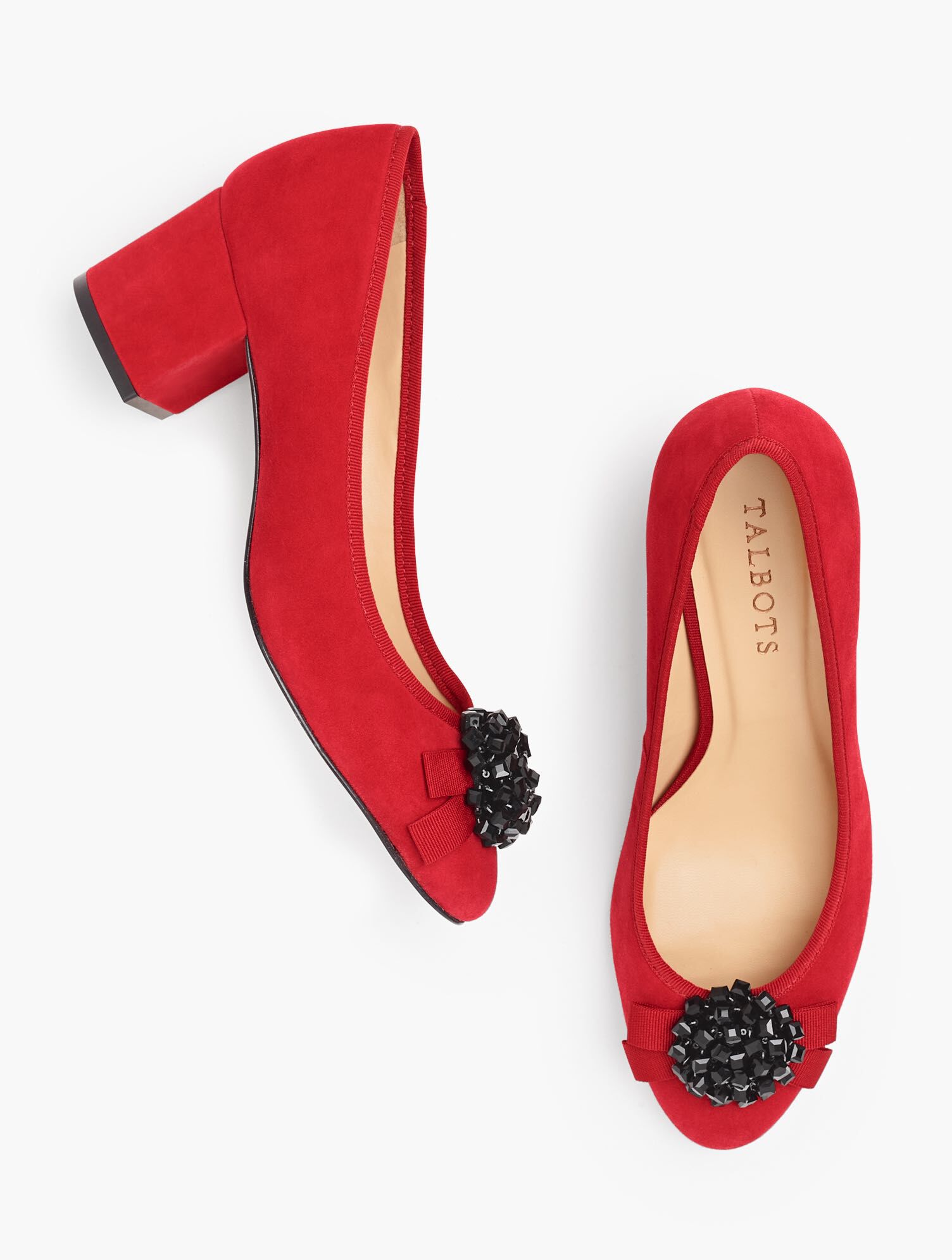 Isa Suede Embellished Block Heel Pumps | Talbots