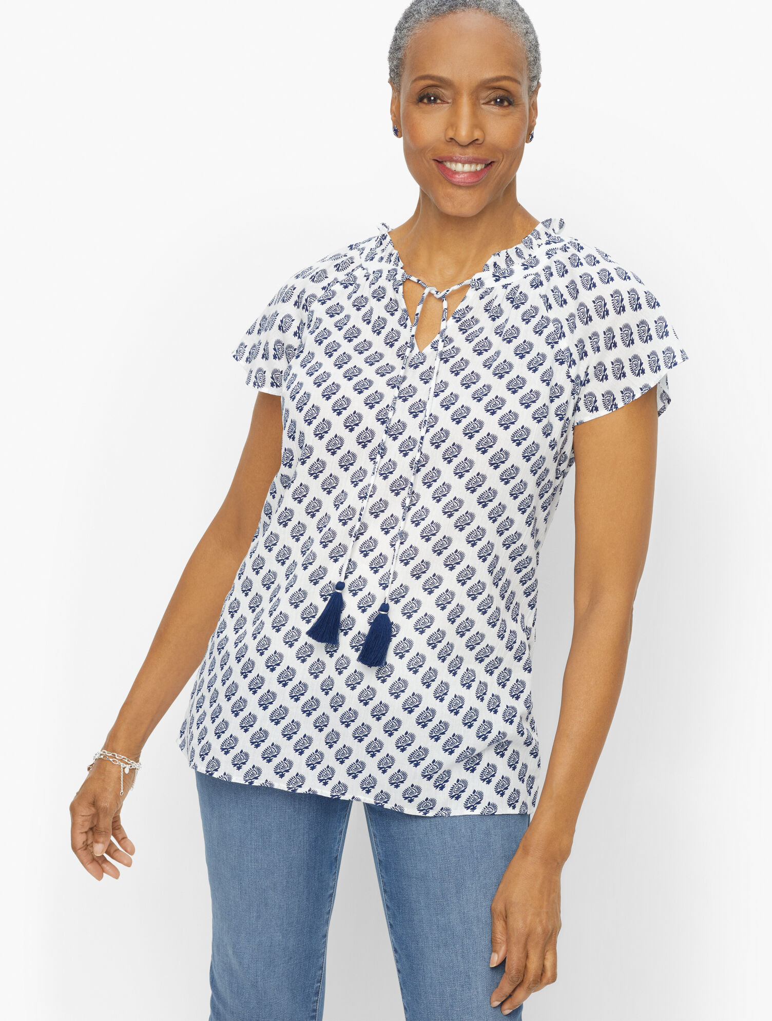 Ruffle Trim Shell - Fan Foulard | Talbots