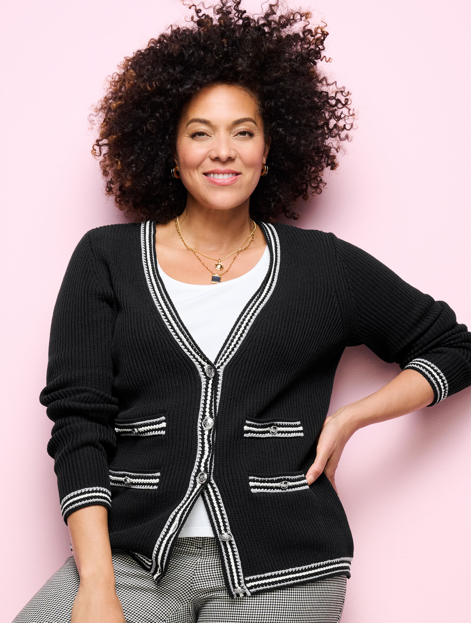 Texture V-Neck Cardigan - Tipped Stripe | Talbots