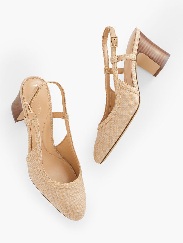 Irene Slingback Block Heel Pumps - Raffia | Talbots