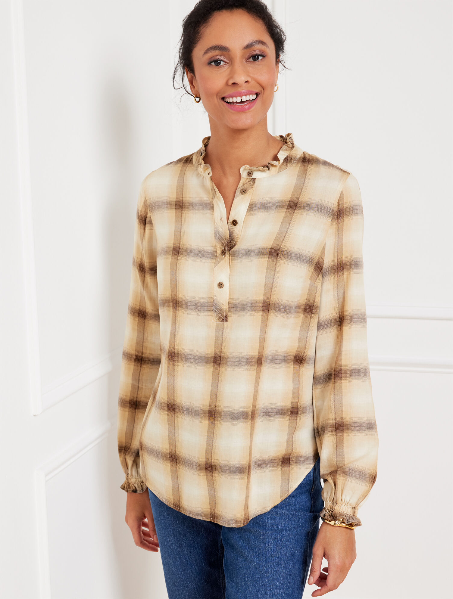 Ruffle Trim Popover - Sunrise Plaid | Talbots