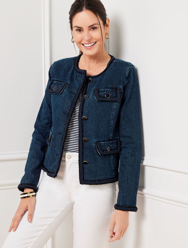 Braided Metallic Trim Jean Jacket | Talbots