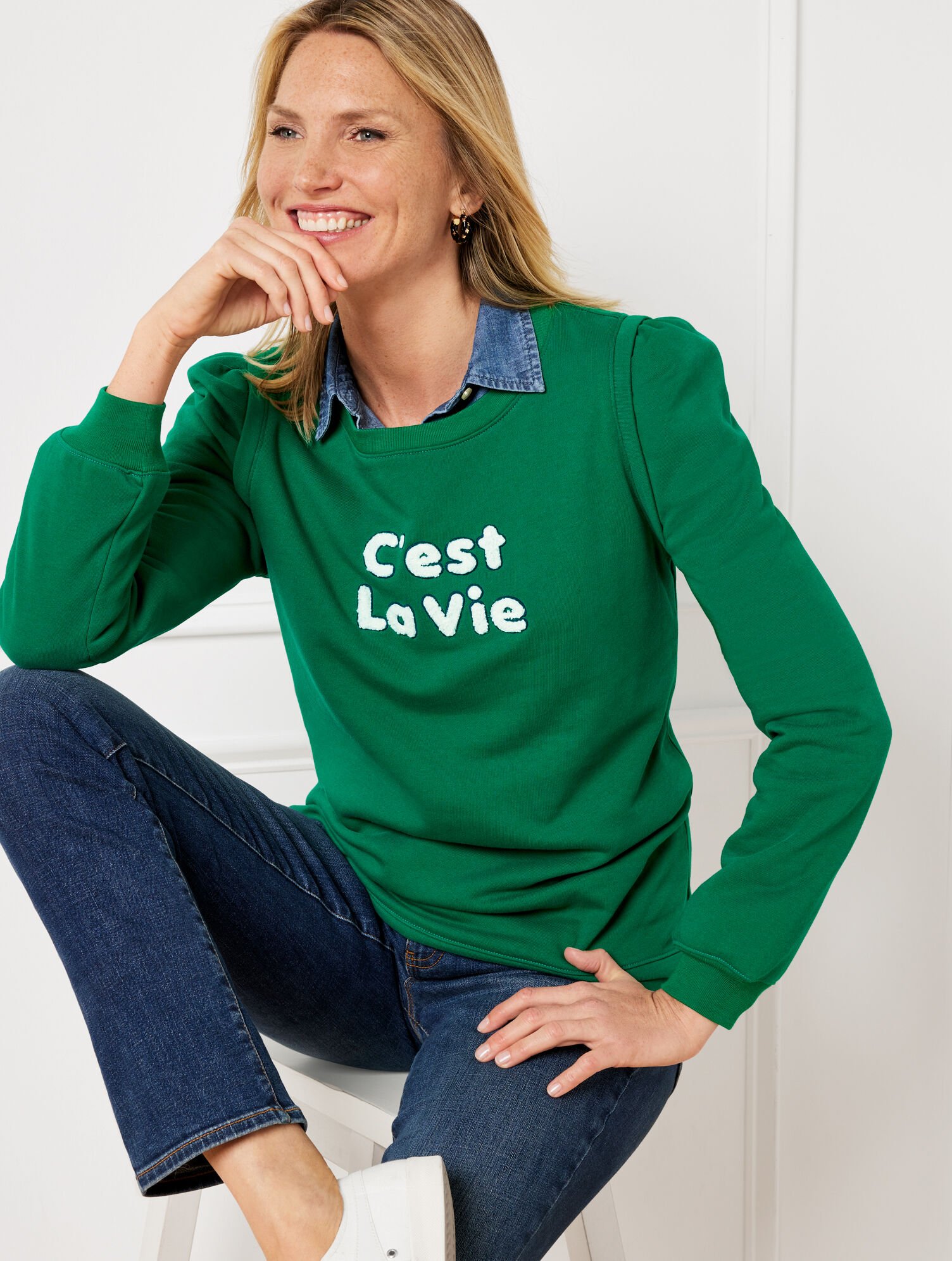 C’est La Vie Pleated Shoulder Pullover | Talbots
