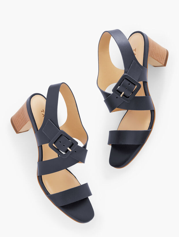 Paulina Leather Block Heel Sandals | Talbots