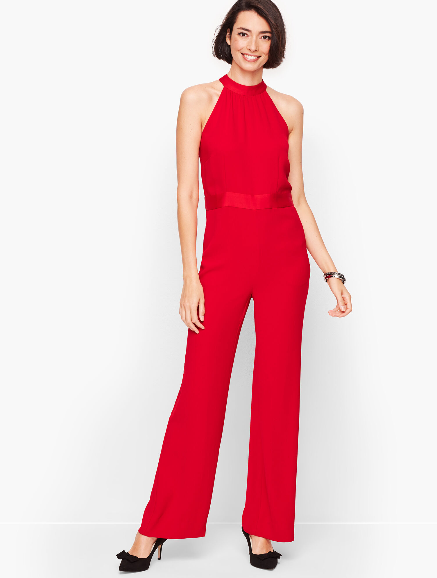Satin Crepe Halter Jumpsuit | Talbots