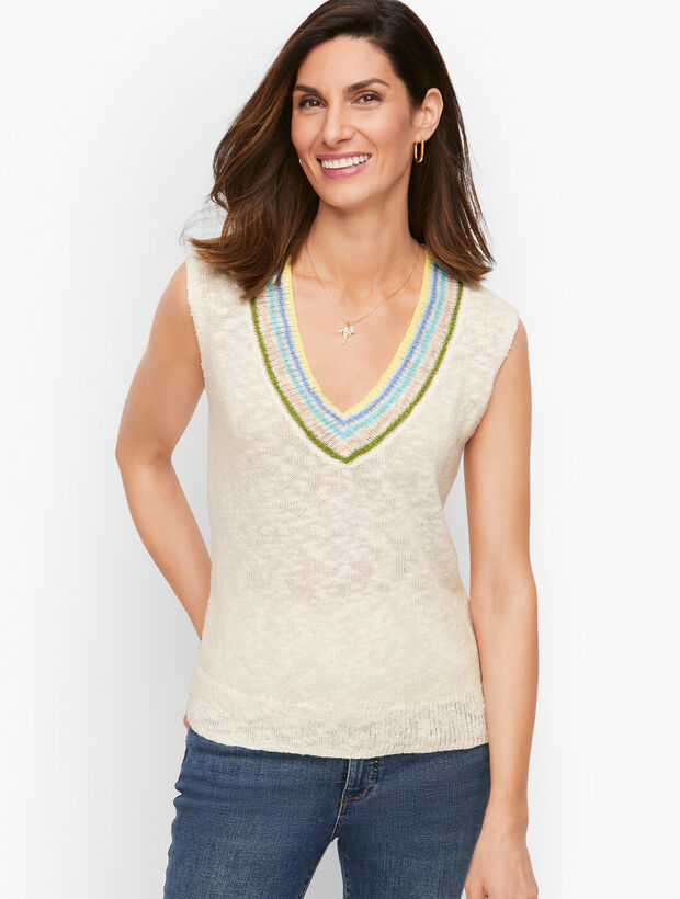 Tipped V-Neck Slub Vest | Talbots