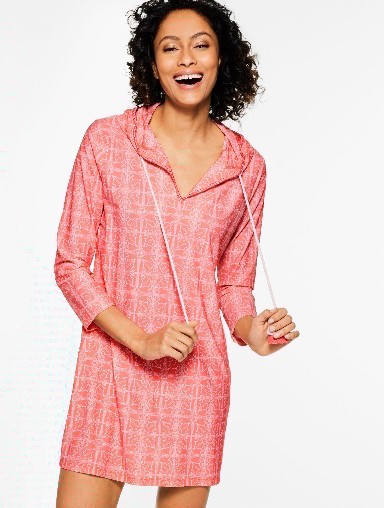 Cabana Life® Hooded Tunic Cover-Up - Majorca Tile | Talbots