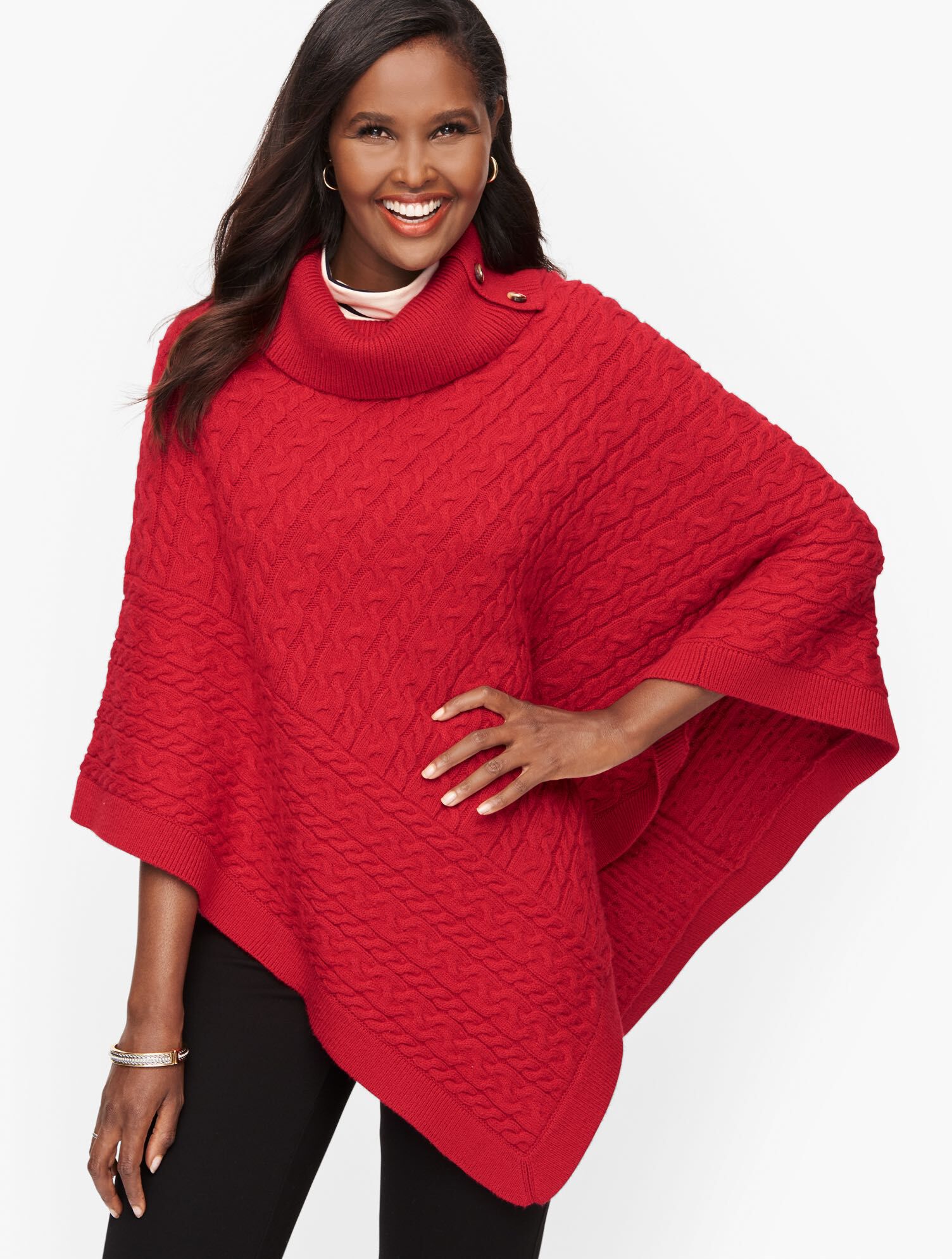 Split Neck Cableknit Poncho | Talbots